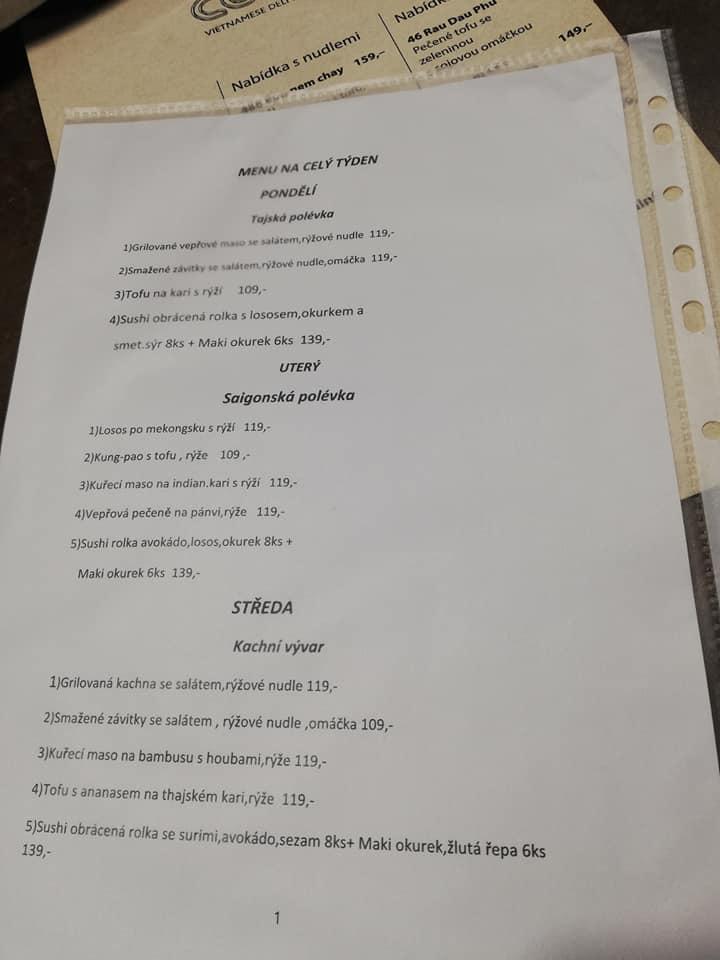 Carta del restaurante CÔDÔ Masarykova 11 Olomouc, Olomouc