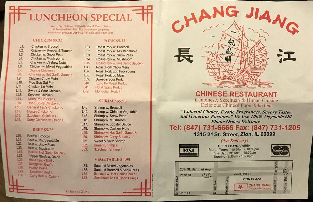 Menu at Chang Jiang Chinese Kitchen restaurant, Zion
