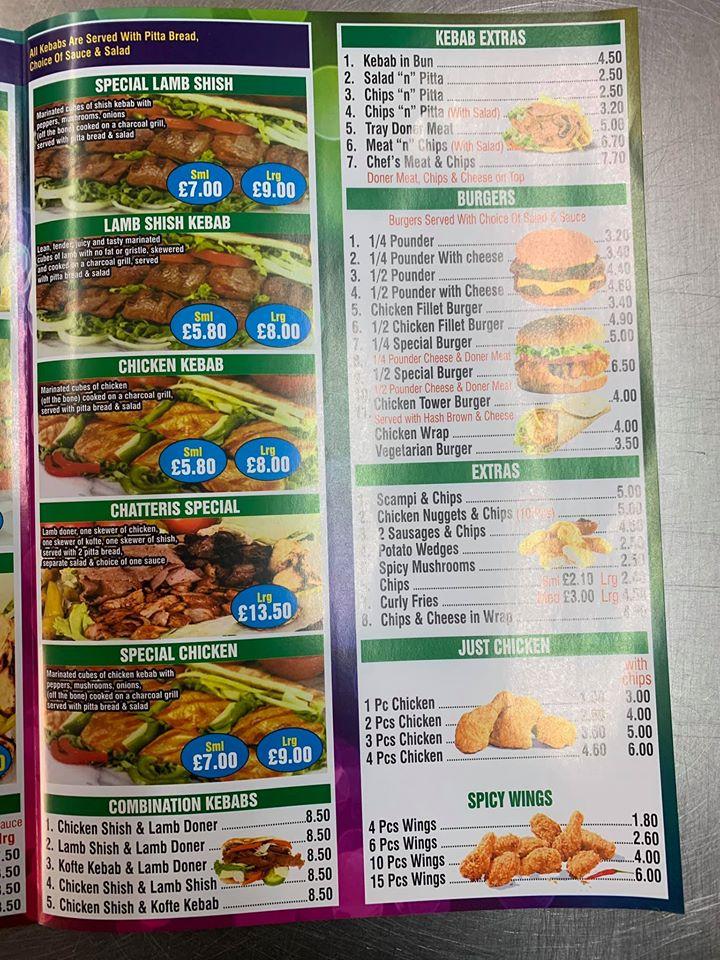 Menu at Chatteris Kebab fast food, Chatteris