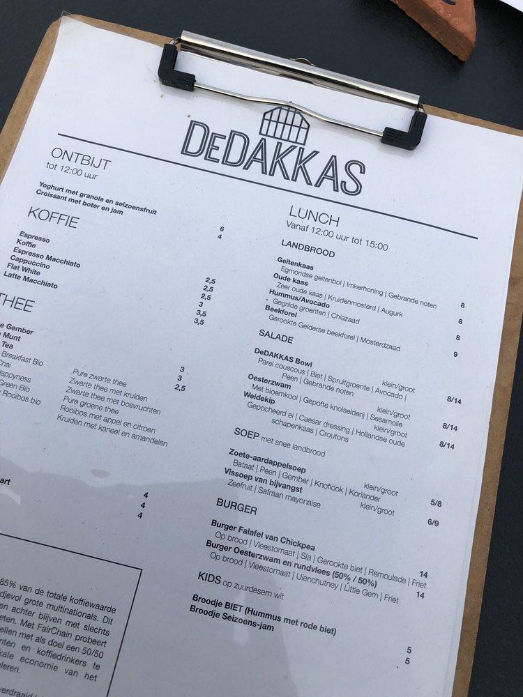 Menu at DeDAKKAS, Haarlem