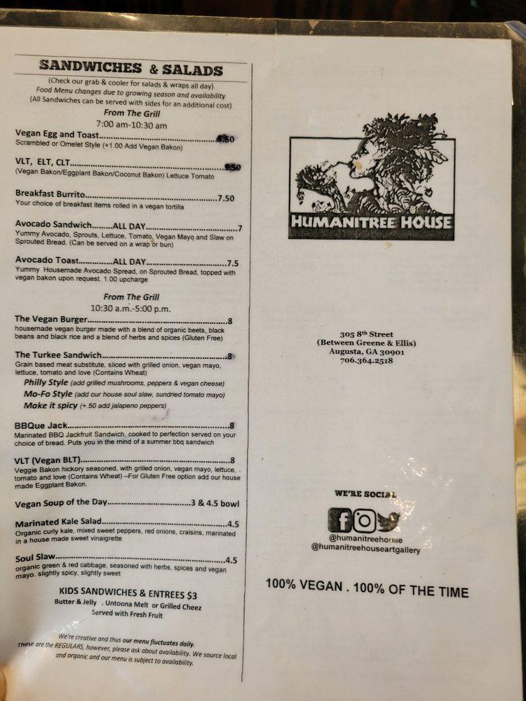 Menu at Humanitree House pub & bar, Augusta, 305 8th St
