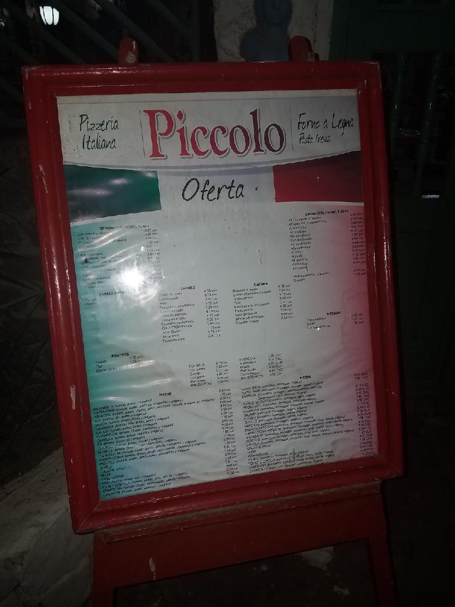 Menu at Il Piccolo restaurant, Havana, Guanabo 5ta La Habana