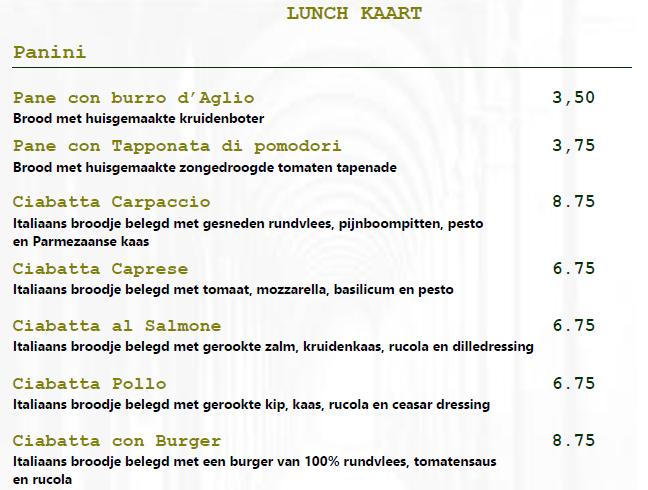 Menu at La Stalla, Zwolle