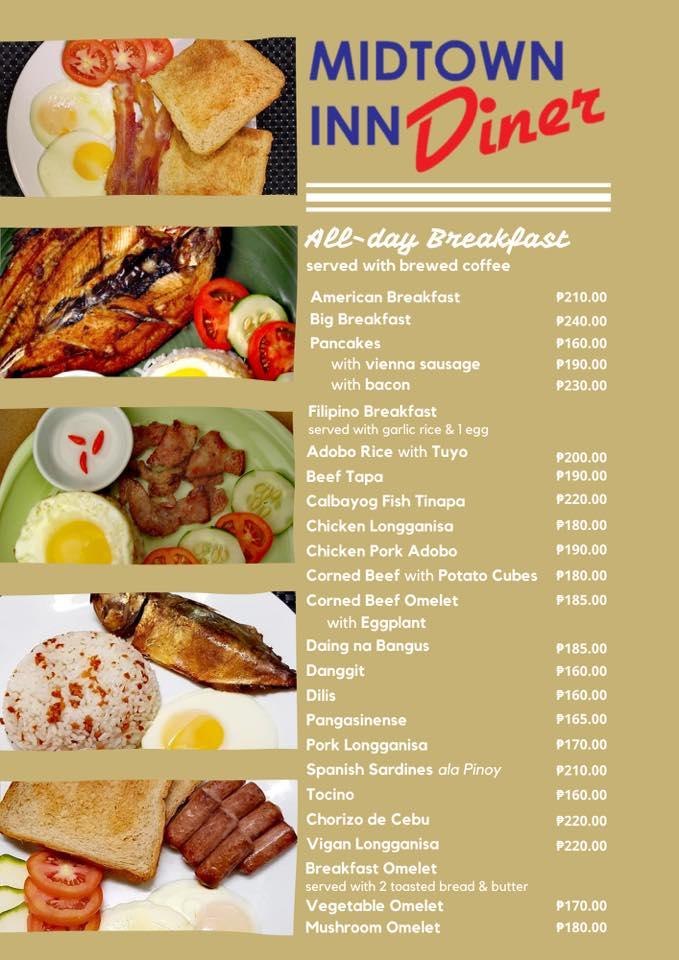 Menu at Midtown Inn Diner restaurant, Manila