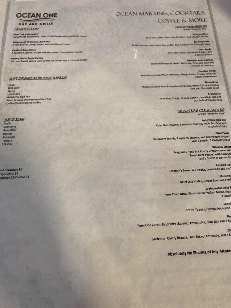 Menu at Ocean One Bar & Grille, Las Vegas
