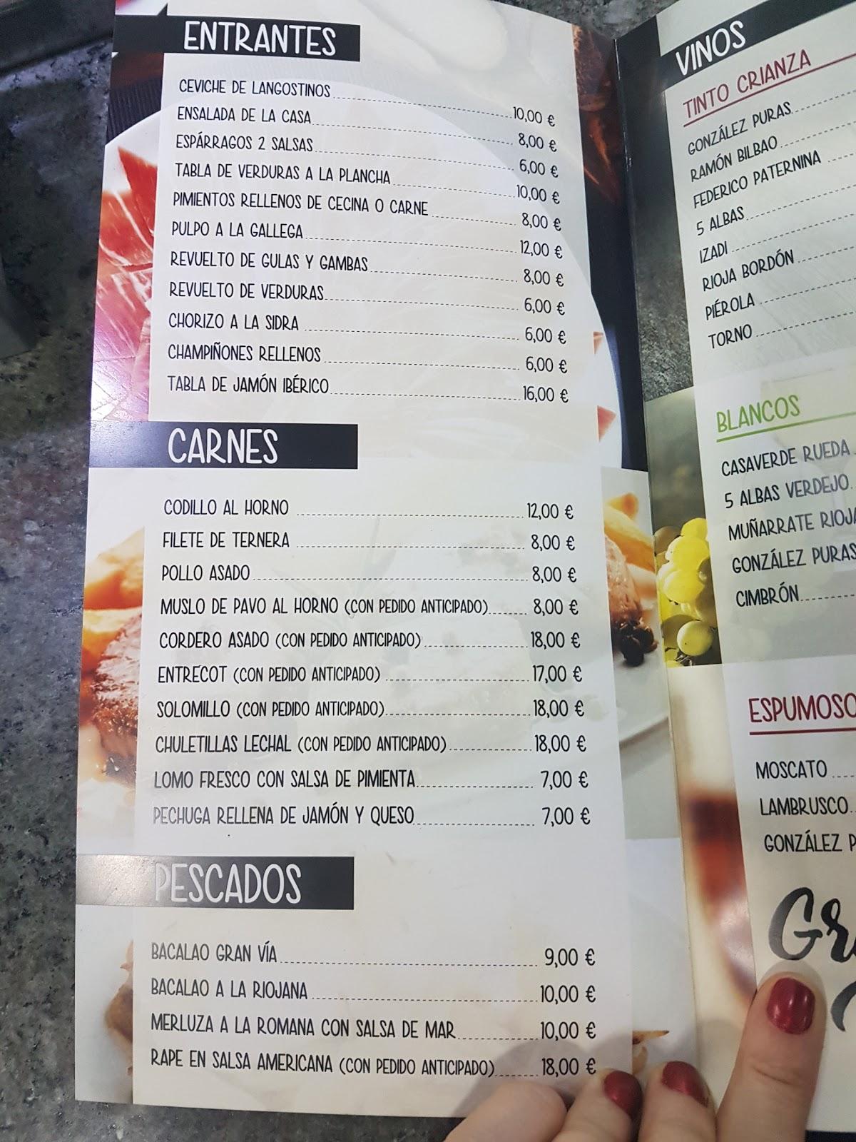 Carta de Restaurante Gran Vía, Miranda de Ebro