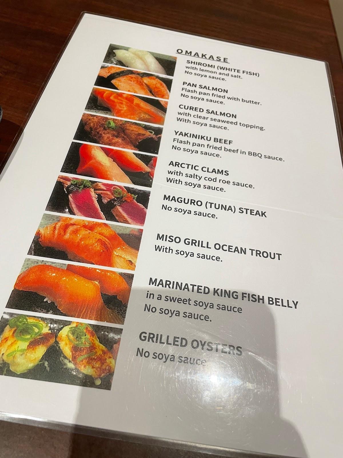 Menu at Shira Nui restaurant, Glen Waverley
