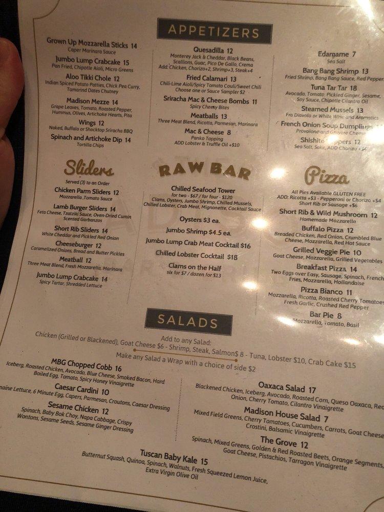 Menu at The Madison Bar & Grill, Hoboken