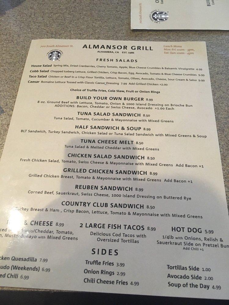 Menu at Almansor Grill restaurant, Alhambra
