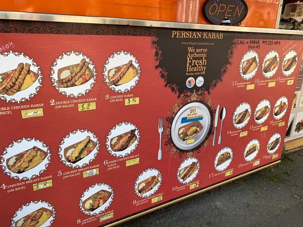 Menu at Persian Kabab restaurant, Portland