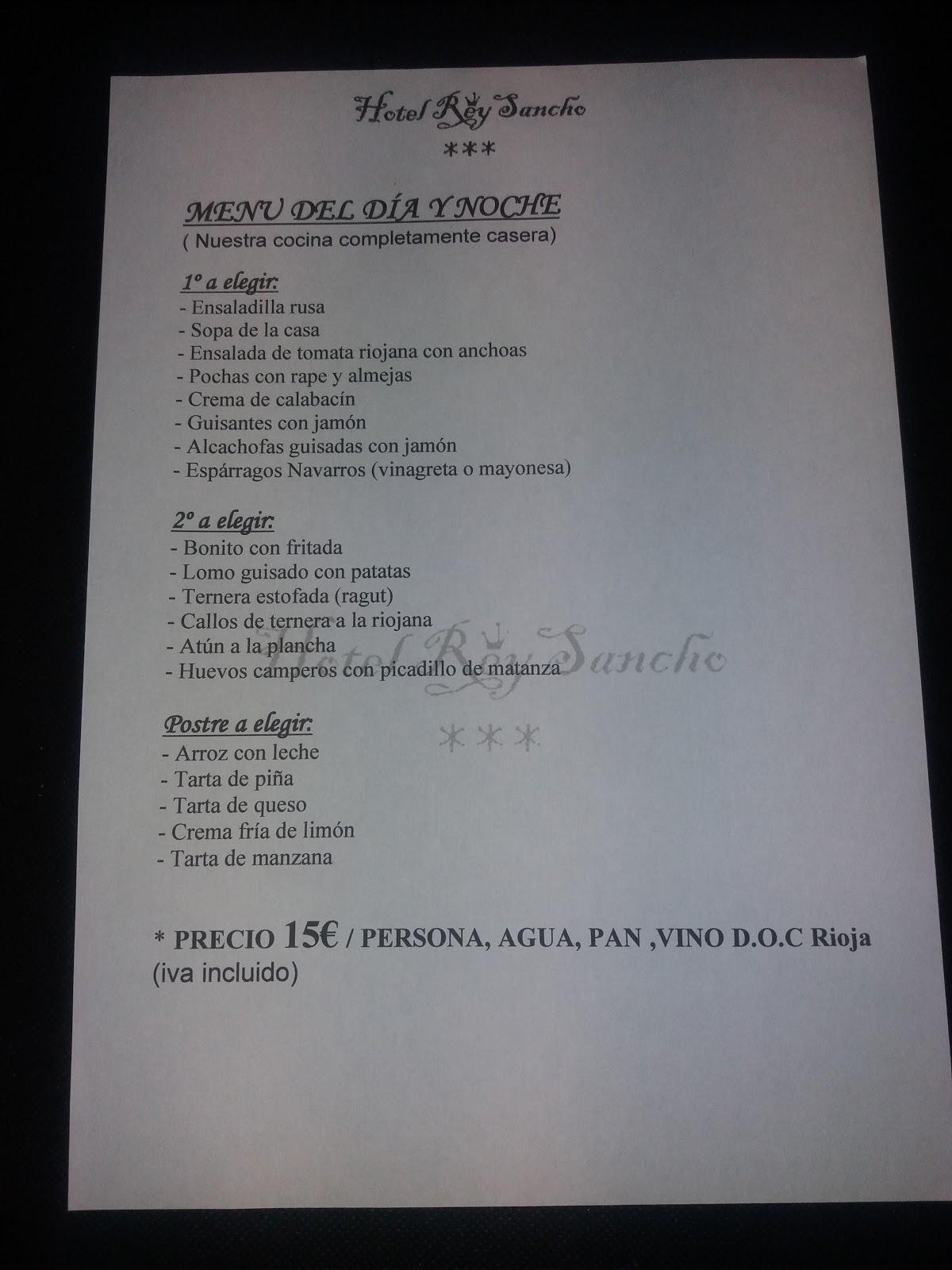Menu at Restaurante Rey Sancho, Navarrete