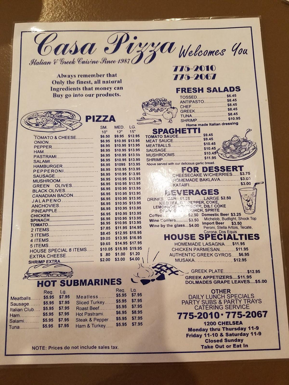 Menu at Casa Pizza Restaurant, El Paso, Chelsea St