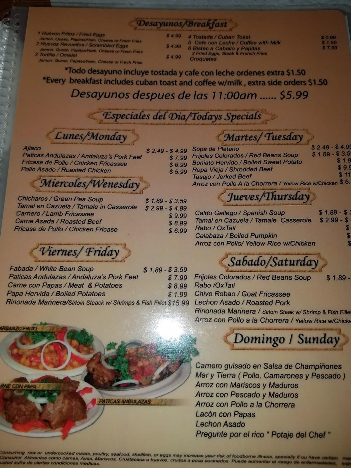 Menu at Casa Marin Restaurant, Hialeah, Palm Ave