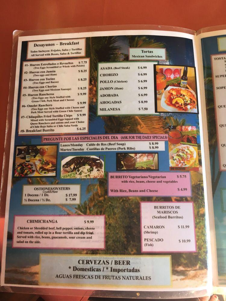 Menu at Cesar's Place restaurant, Santa Barbara