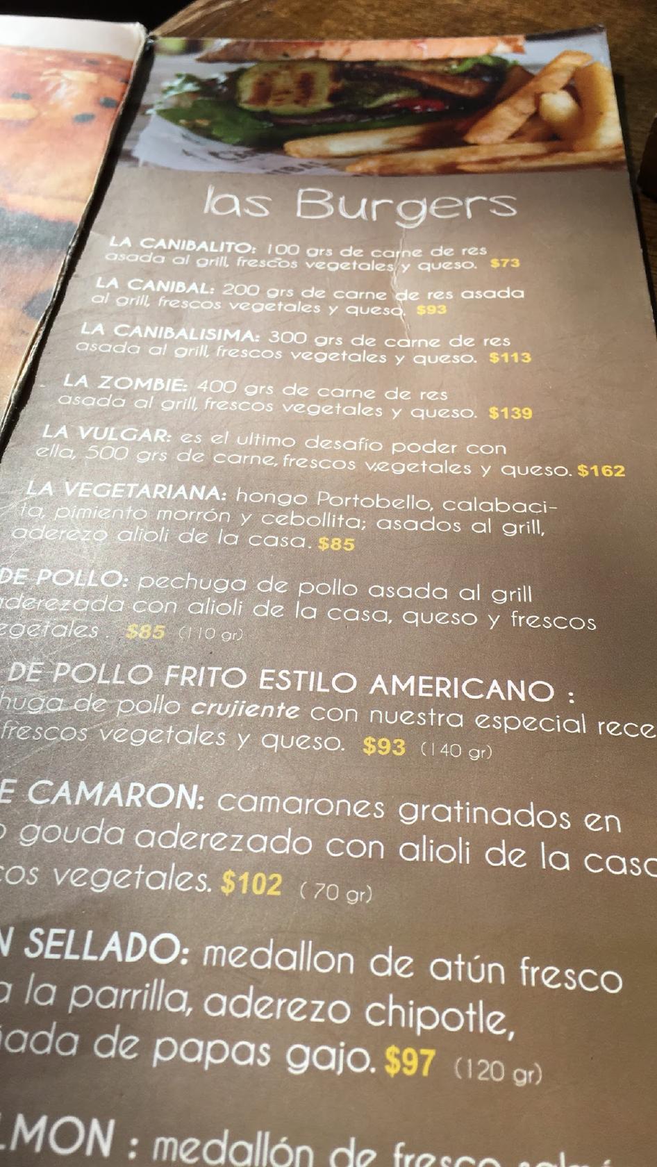 Carta del restaurante El Canibal Burger Shack, Guadalajara, Av del Las ...