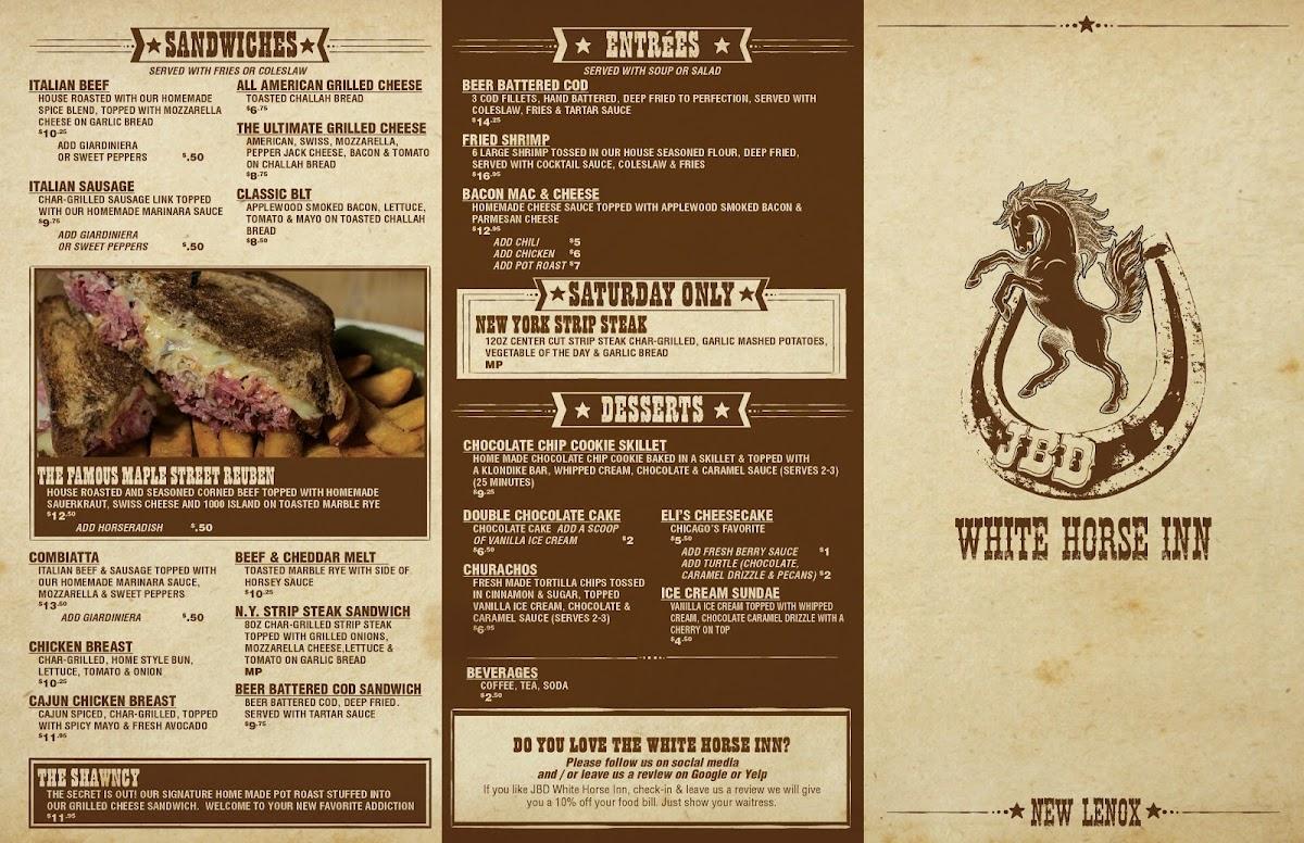 Menu at JBD White Horse Inn pub & bar, New Lenox