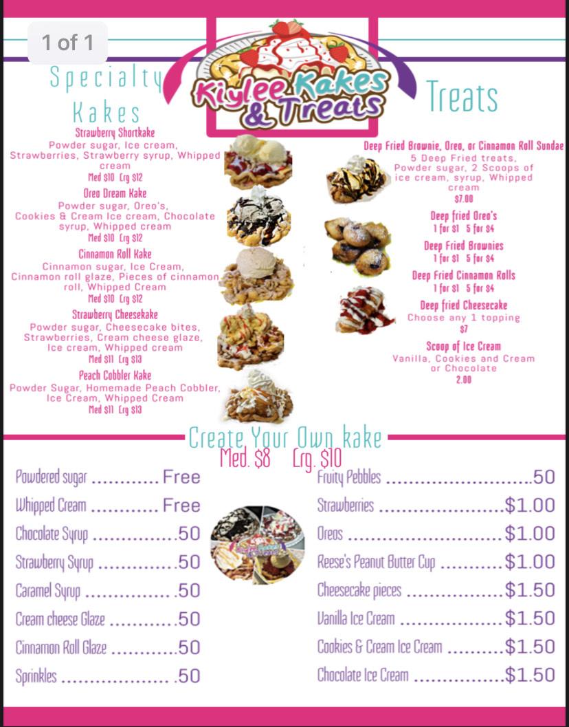Carta del postres Kiylee Kakes, Kansas City