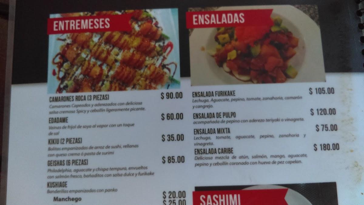 Menu at Mi Sushi restaurant, Playa del Carmen, calle