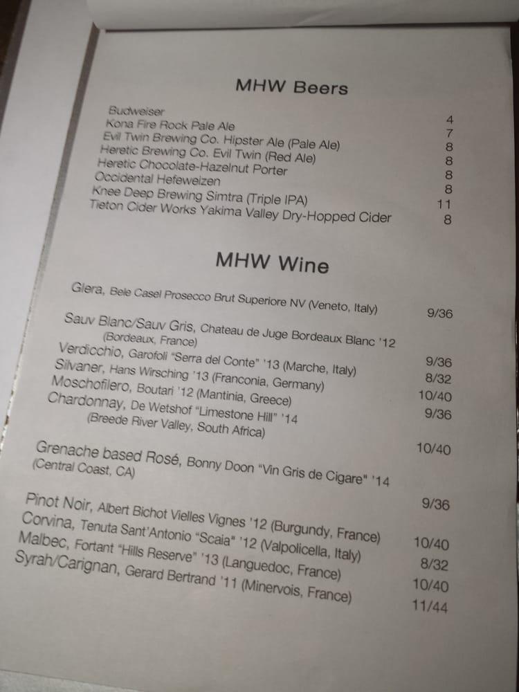 Menu at Mud Hen Water pub & bar, Honolulu, Waialae Ave