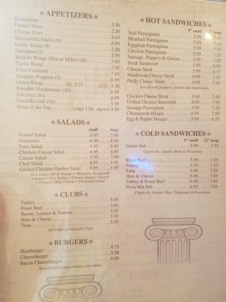 Menu at Pizza Mia pizzeria, Belvidere, 189 County Road 519