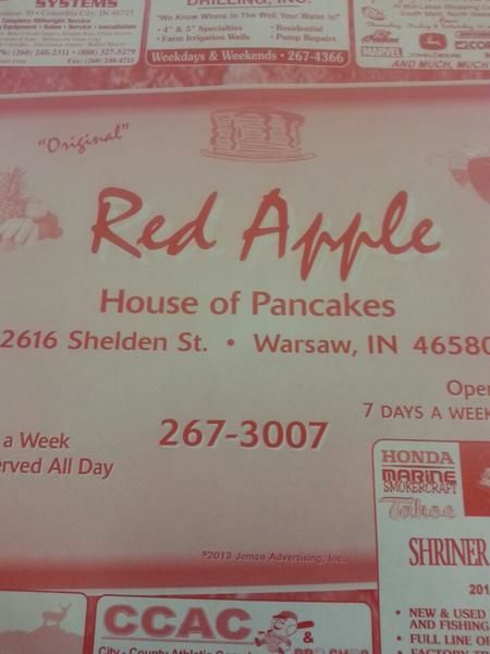 Menu at Red Apple House of Pancakes restaurant, Warsaw, Shelden St