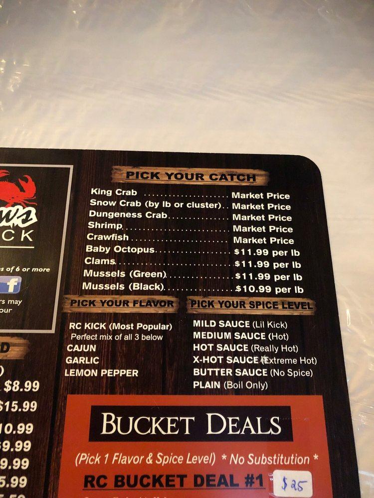 Menu at Red Claws Crab Shack pub & bar, Dallas
