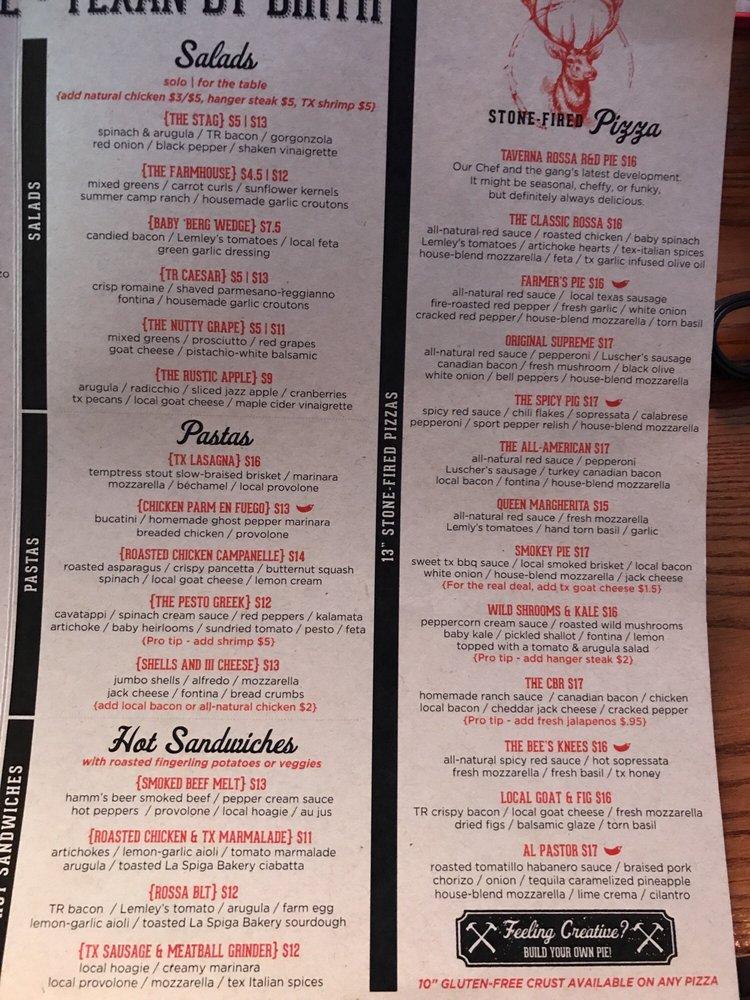 Menu at Taverna Rossa pub & bar, Plano