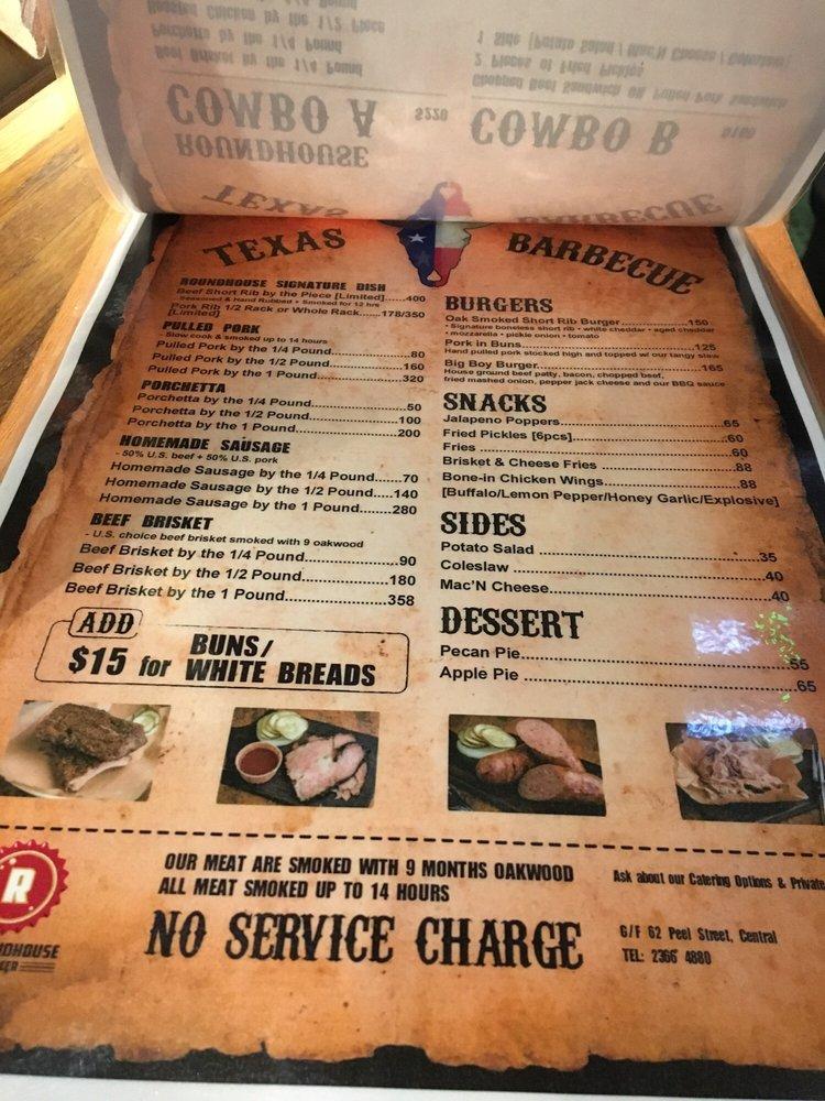 Menu at The Roundhouse - BBQ + Beer, Hong Kong, 62 Peel St