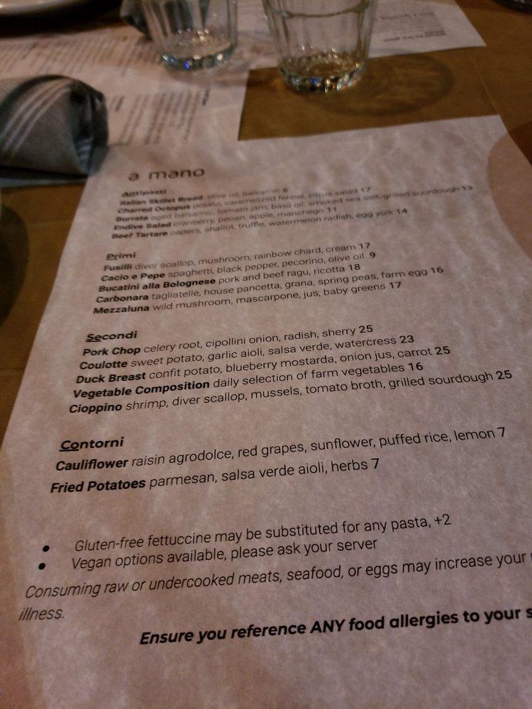 Menu at a mano pub & bar, Atlanta