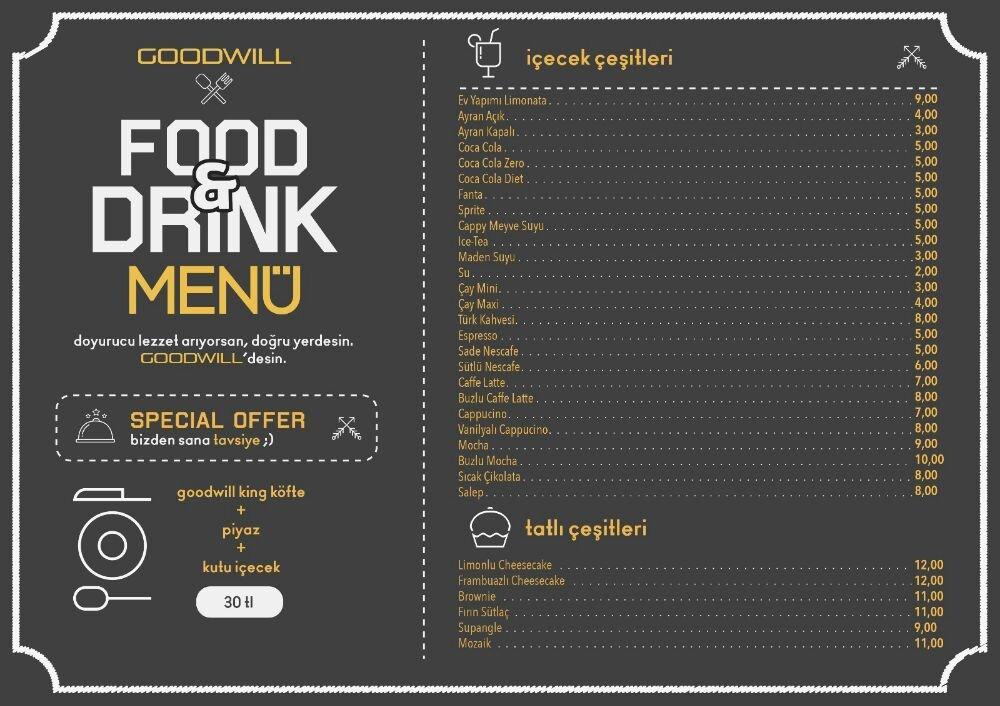 Menu at Goodwill Cafe ve Restaurant, Istanbul