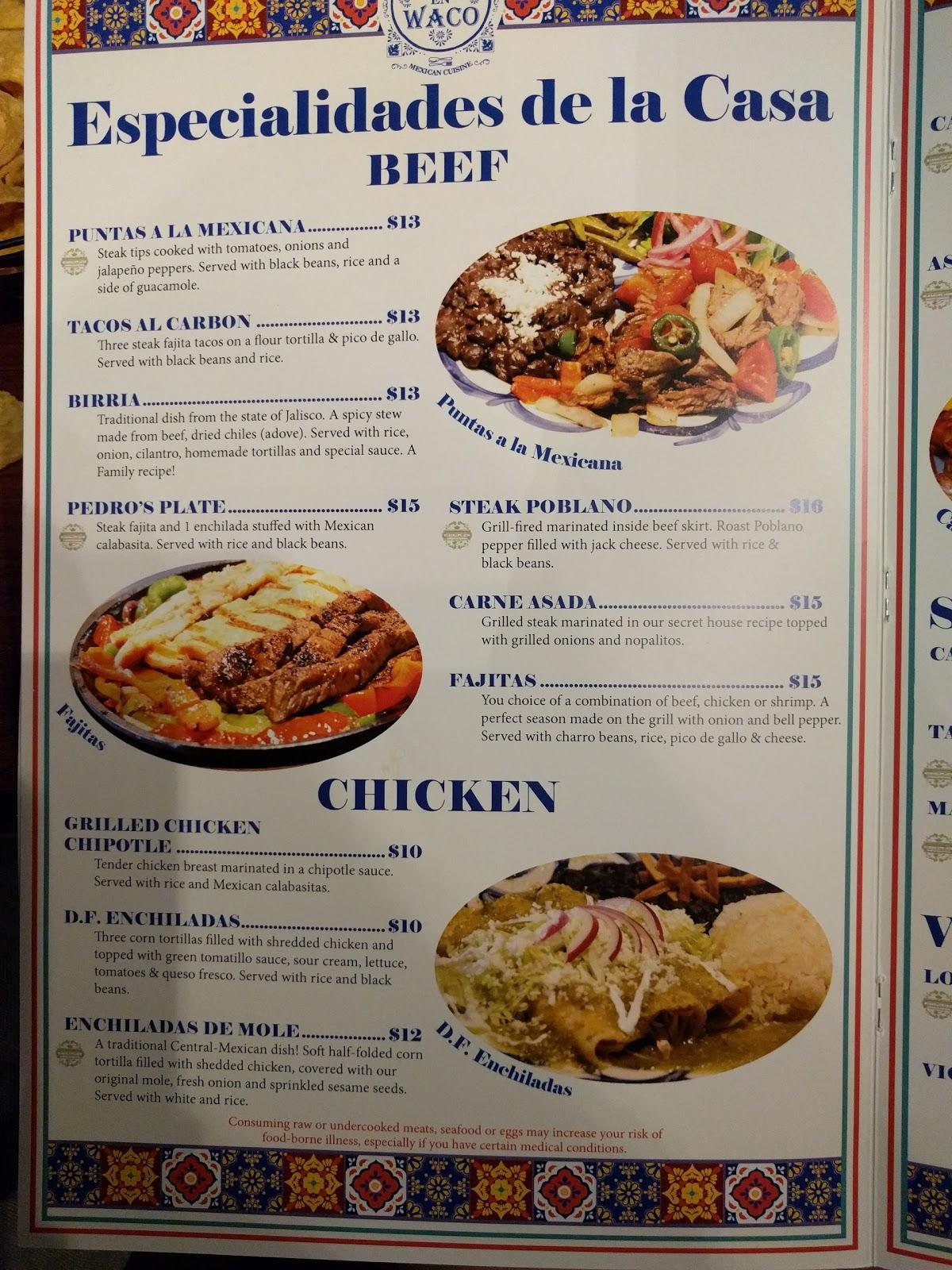 Menu at Hecho En Waco Mexican Cuisine restaurant, Waco