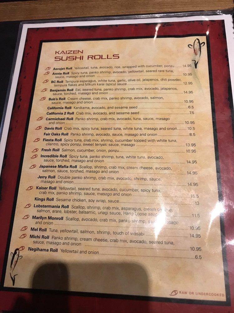 Menu at Mikuni Kaizen restaurant, Roseville, Galleria Blvd Ste 160