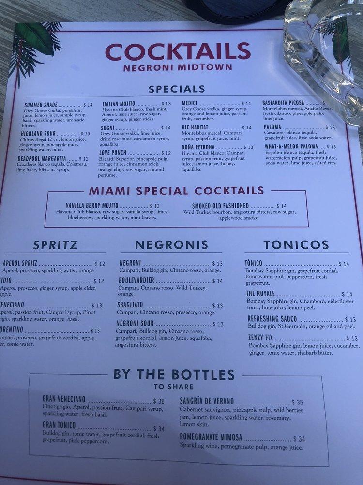 Menu at Negroni Bistro & Sushi Bar, Miami
