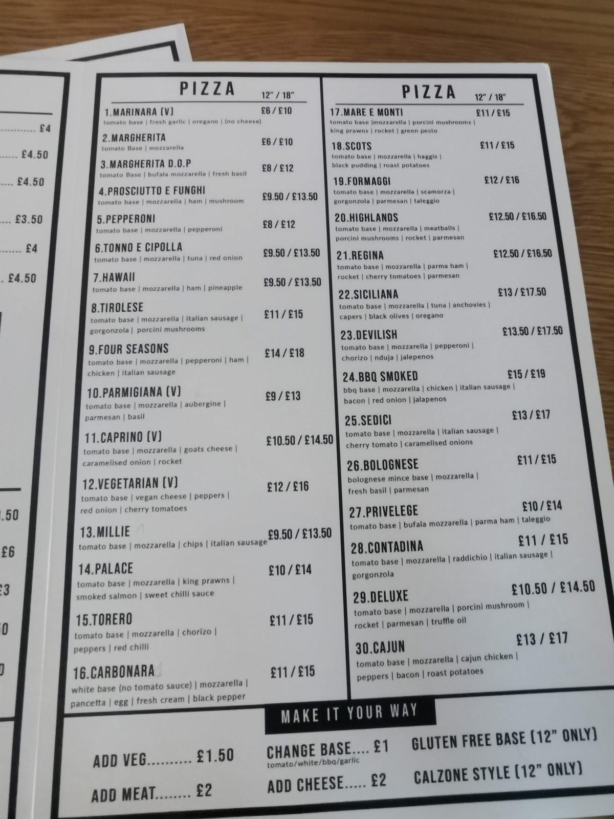 Menu at Nero Pizzeria, Linlithgow