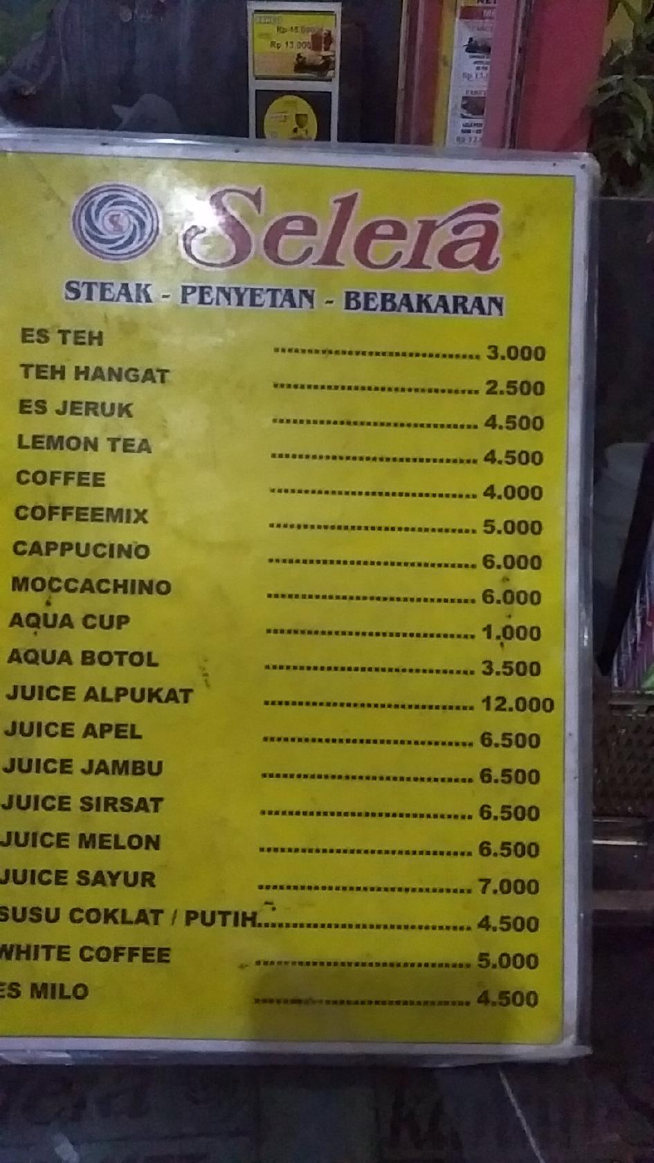 Menu at Selera Steak & Penyetan, Grogol