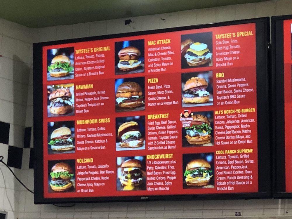 Menu at Taystee's Burgers fast food, Dearborn