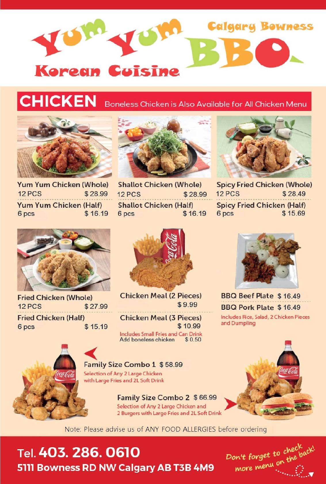 Menu at Yum Yum BBQ & Chicken In Bowness, Calgary, Bowness Rd NW