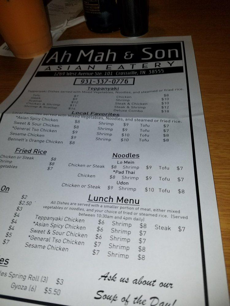Menu at Ah Mah & Son Asian Eatery restaurant, Crossville