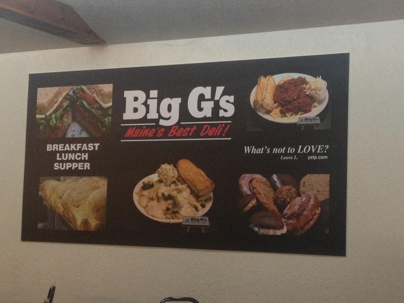 Menu at Big G's Deli restaurant, Winslow