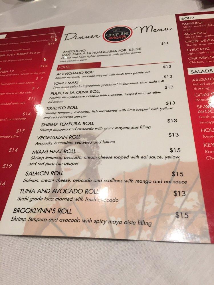 Menu at Ceviche Arigato restaurant, Lake Park, 10th St