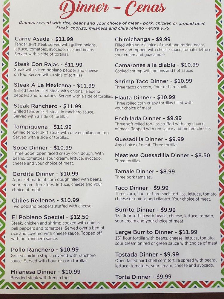 Menu at El Poblano Mexican Restaurant, Merrillville