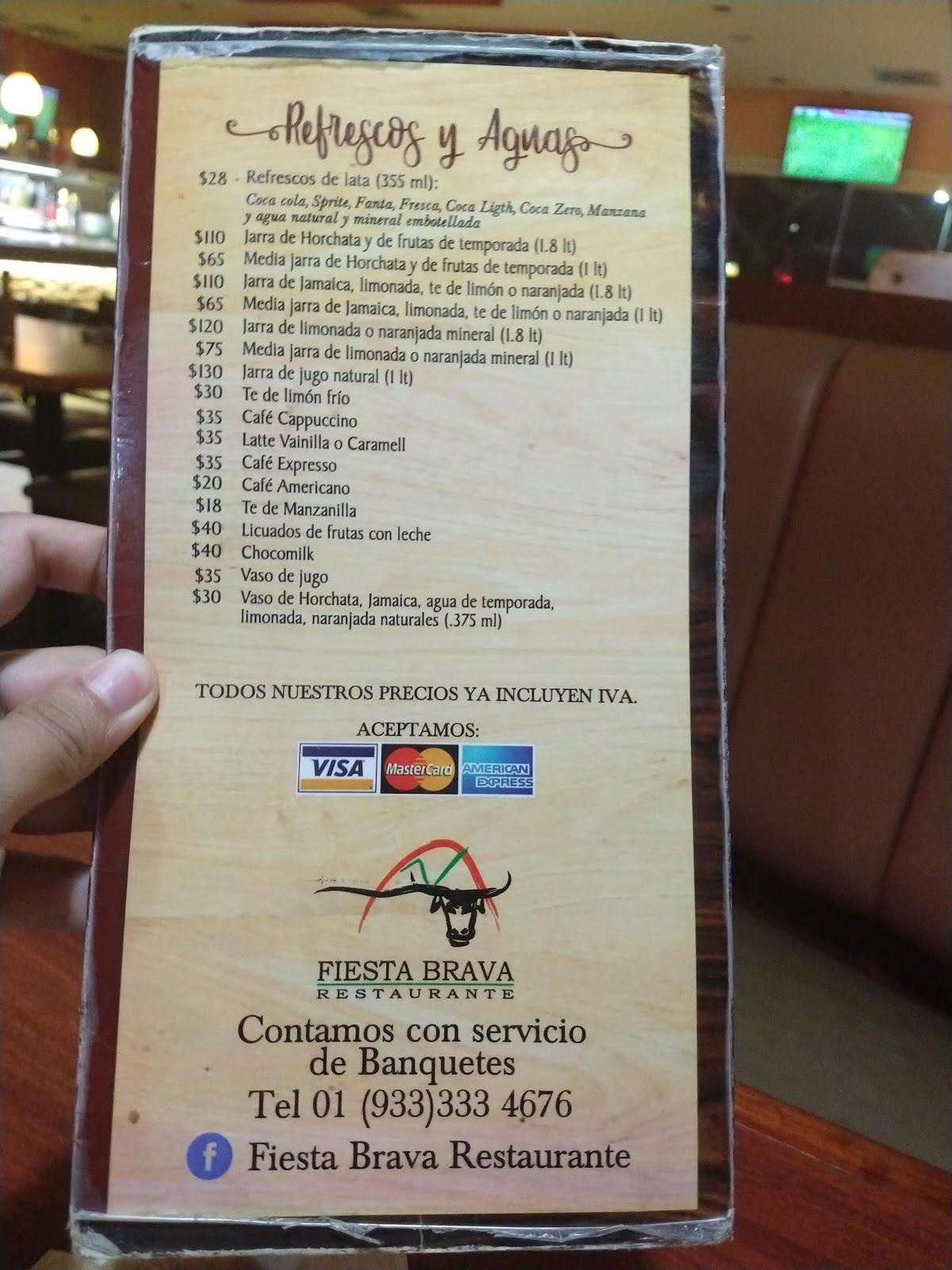 Menu at Fiesta Brava Plaza Cristal restaurant, Paraíso