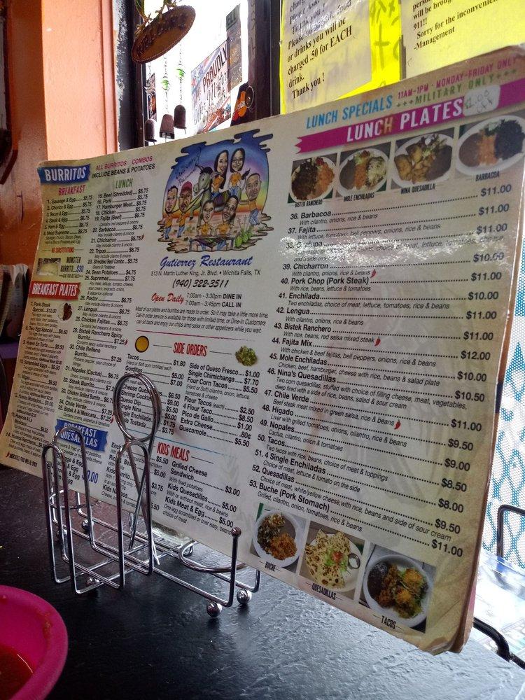 Menu at Gutierrez Family Restaurant, Wichita Falls