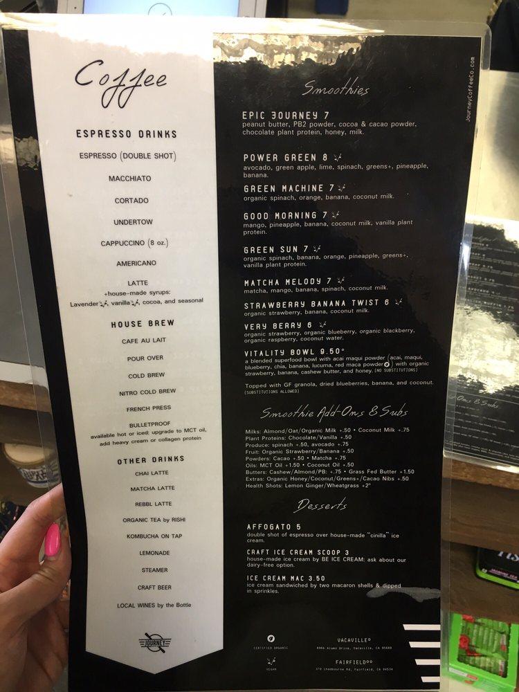 Menu at Journey Coffee Company cafe, Fairfield, 370 Chadbourne Rd
