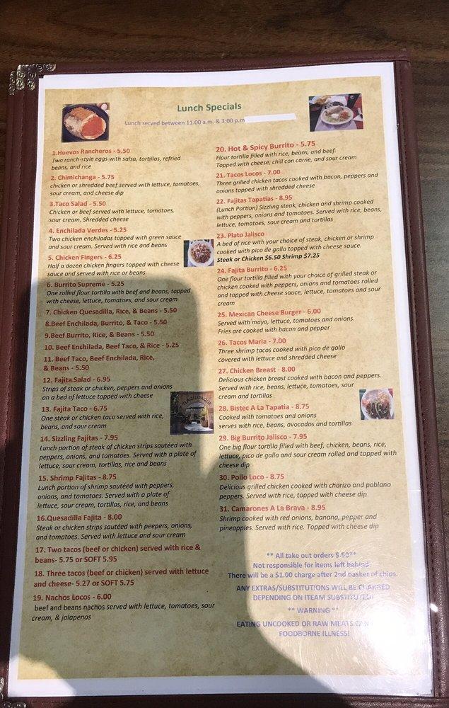 Menu at Los Patrones restaurant, Bay Minette