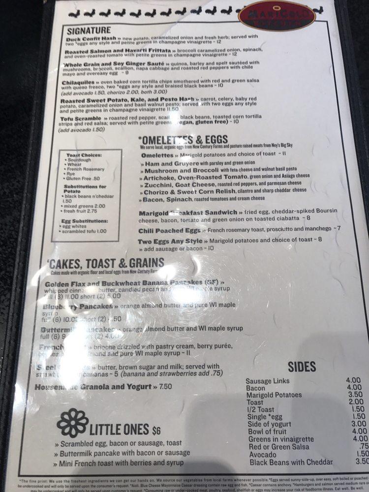 Menu at Marigold Kitchen restaurant, Madison