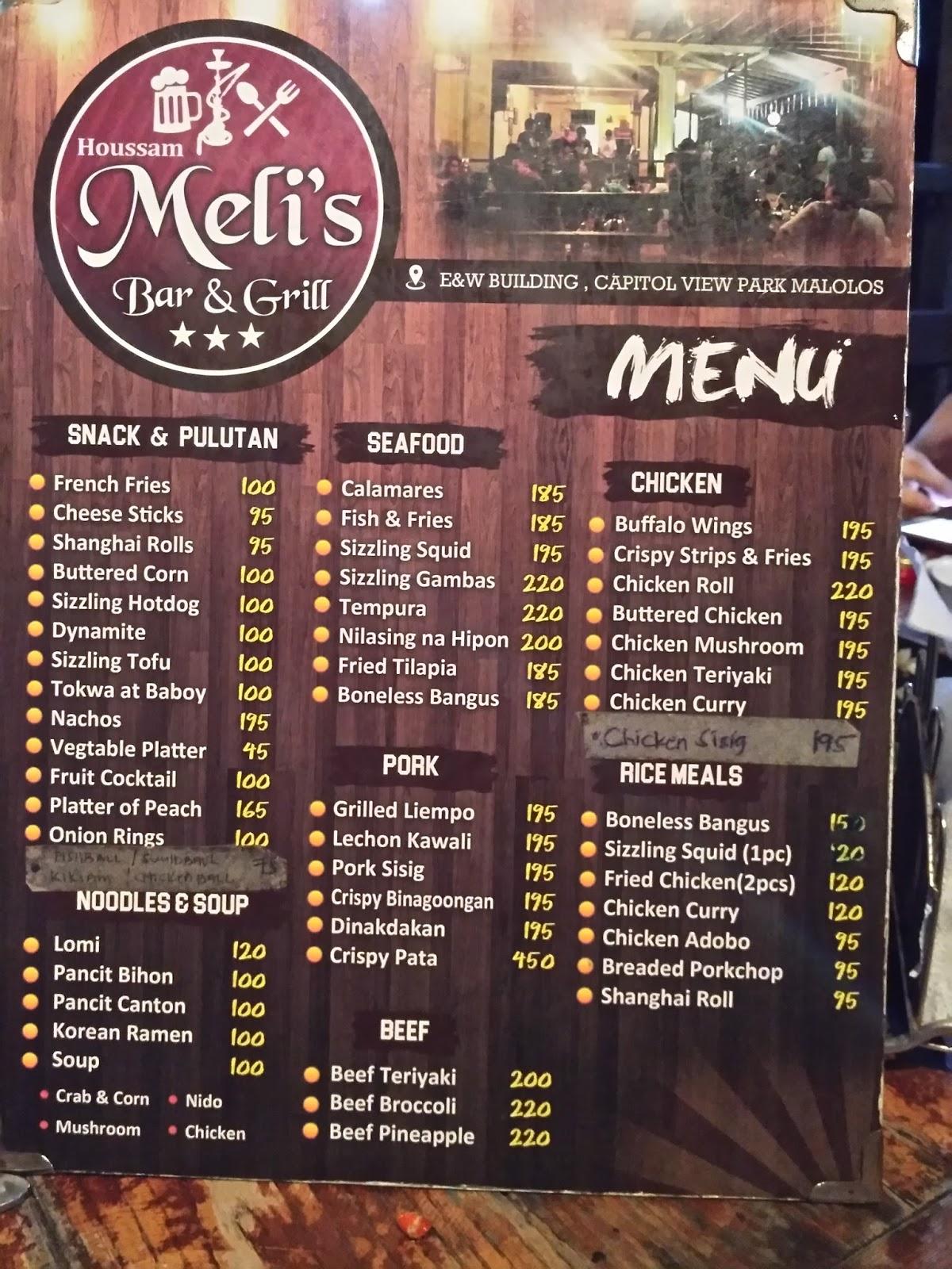 Menu at @ Meli's restaurant, Malolos