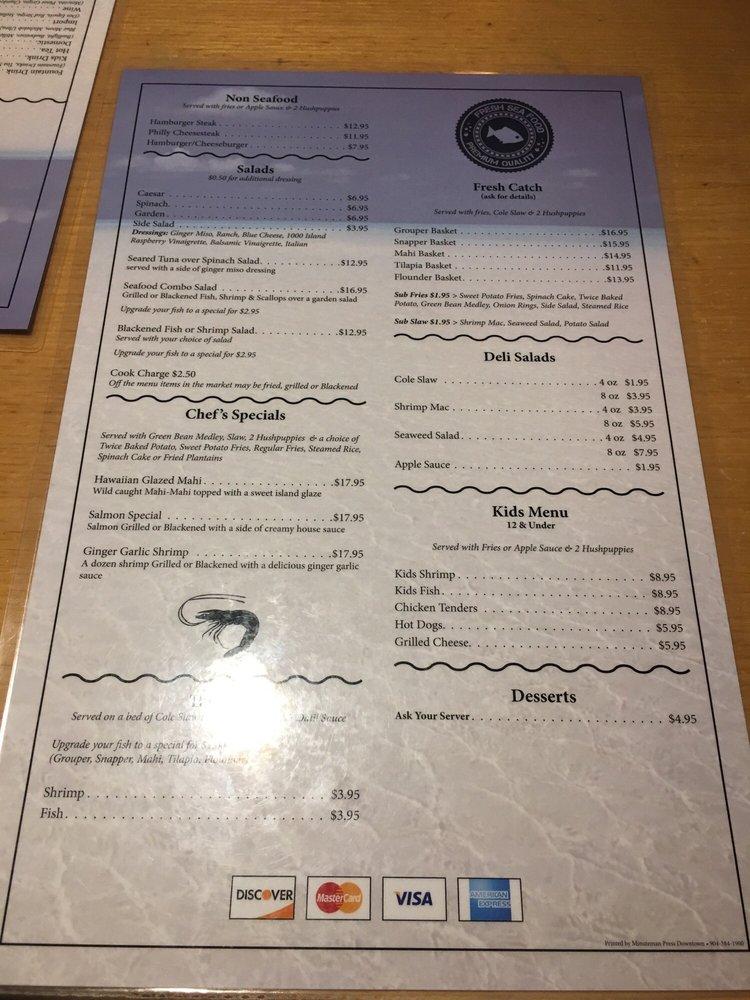 Menu at Sid & Linda's Seafood Market restaurant, Jacksonville
