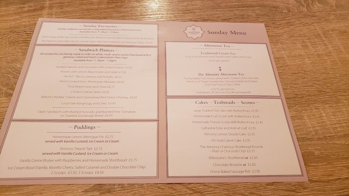 Menu at The Almonry Restaurant & Tea Rooms, Ely, 36 High St
