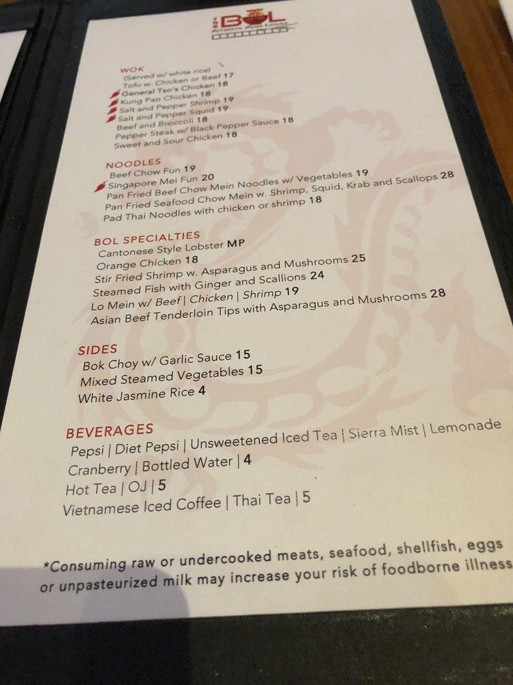 Menu at The BŌL (in Seminole Casino Coconut Creek) restaurant, Coconut ...